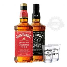 Jack daniels Fire + 2 vasos shots + Jack Daniels 7